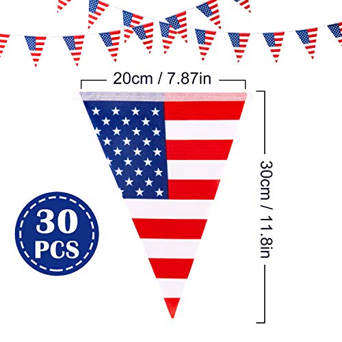 Whaline 30pcs Large USA Patriotic Bunting Banner American July 4th Triangle Flag Garlands Star-Spangled Pennant String Banner for Independent Day Party Grand Opening Home Office Decoration