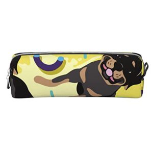 allgobee pu leather pencil bag pen case doberman-rottweiler-watercolor-dog students stationery pouch pencil holder desk organizer