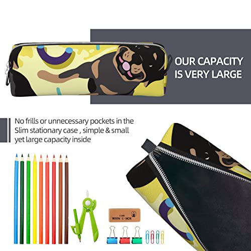 allgobee Pu Leather Pencil Bag Pen Case Doberman-Rottweiler-Watercolor-Dog Students Stationery Pouch Pencil Holder Desk Organizer