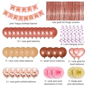 NIUBER Rose Gold Birthday Decorations for Girls Women Balloons Foil Fringe Curtains for Party Decorations 30th 40th 50th 60th