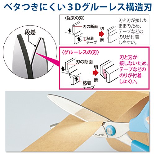 Kokuyo Saxa Glueless Scissors, Blue, 3D Blade, Symmetrical Handle for Both Right-hand and Left-hand, with Safety Cap, Japan Import (HASA-P280B)