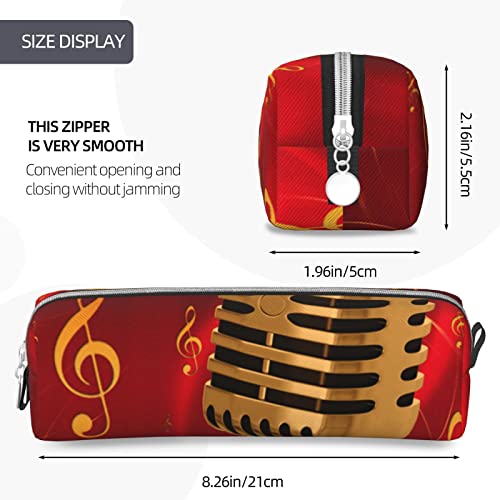 allgobee Pu Leather Pencil Bag Pen Case Microphone-Abstract-Musical Students Stationery Pouch Pencil Holder Desk Organizer