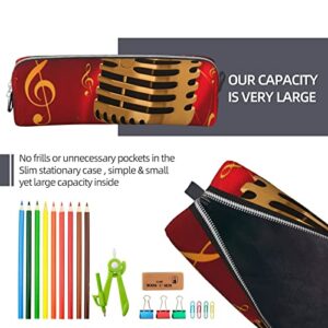 allgobee Pu Leather Pencil Bag Pen Case Microphone-Abstract-Musical Students Stationery Pouch Pencil Holder Desk Organizer