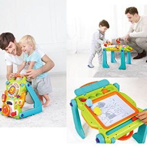 NuoPeng 3 in 1 Baby Sit-to-Stand Walker, Activity Center, Entertainment Table, Drawing Board (Yellow with Green)