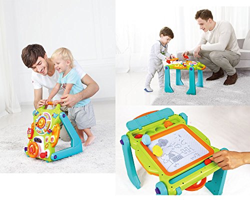 NuoPeng 3 in 1 Baby Sit-to-Stand Walker, Activity Center, Entertainment Table, Drawing Board (Yellow with Green)