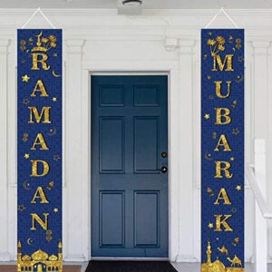 hongfeng ramadan mubarak porch sign,eid mubarak banner indoor outdoor front door hanging sign for ramadan mubarak party decoration (purple)