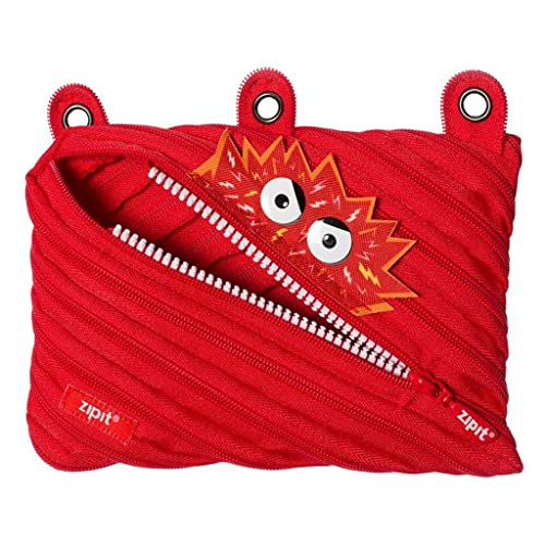 ZIPIT Monstar 3-Ring Binder Pencil Pouch, Large Capacity Pen Case for Kids, Made of One Long Zipper (Red)