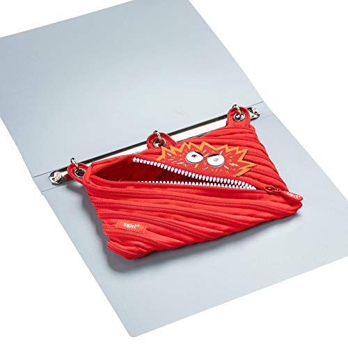 ZIPIT Monstar 3-Ring Binder Pencil Pouch, Large Capacity Pen Case for Kids, Made of One Long Zipper (Red)