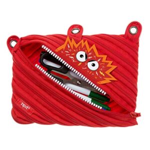 ZIPIT Monstar 3-Ring Binder Pencil Pouch, Large Capacity Pen Case for Kids, Made of One Long Zipper (Red)