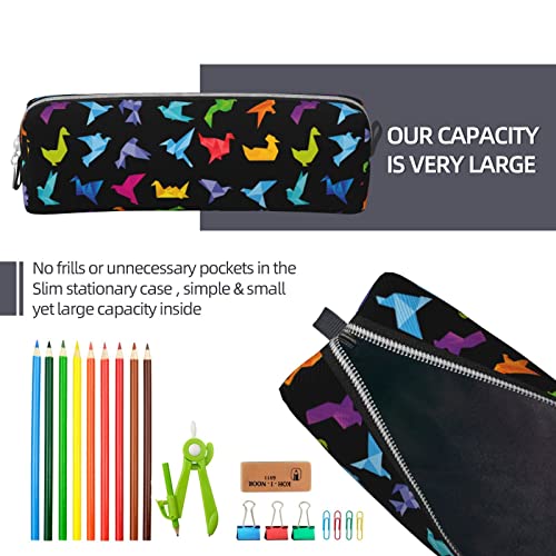 allgobee Pu Leather Pencil Bag Pen Case Origami-Bird-Art-Japan-Craft Students Stationery Pouch Pencil Holder Desk Organizer