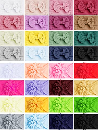 WILLBOND 32 Pcs Baby girls Headbands 2 Styles cute Baby Hairbands with Bows Chiffon Flower Soft Elastic Nylon Baby Bows Hair Accessories for Baby Girls Newborns Infants Toddlers