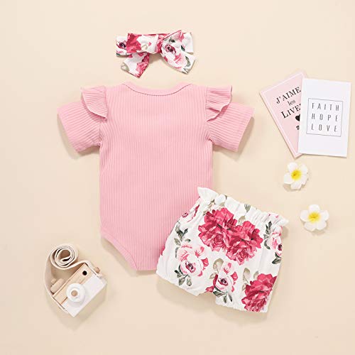 Chyrbaby Infant Baby Girl Clothes Newborn Girls Outfit Ruffle Romper Ribbed Bodysuit Floral Pants Set With Headband…