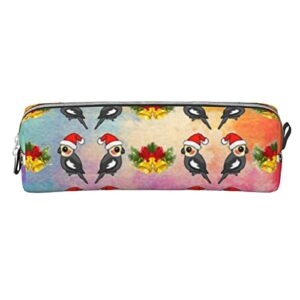 allgobee pu leather pencil bag pen case cockatiel-santa-christman-jingle students stationery pouch pencil holder desk organizer