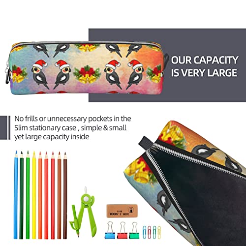 allgobee Pu Leather Pencil Bag Pen Case Cockatiel-Santa-Christman-Jingle Students Stationery Pouch Pencil Holder Desk Organizer