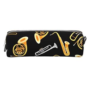 allgobee pu leather pencil bag pen case saxophone-trombone-lover-music students stationery pouch pencil holder desk organizer