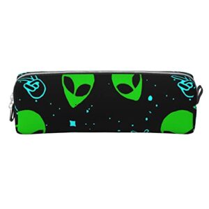 allgobee pu leather pencil bag pen case harajuku-punk-alien students stationery pouch pencil holder desk organizer