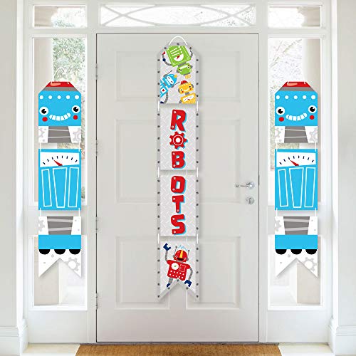 Big Dot of Happiness Gear Up Robots - Hanging Vertical Paper Door Banners - Birthday Party or Baby Shower Wall Decoration Kit - Indoor Door Decor