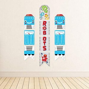 Big Dot of Happiness Gear Up Robots - Hanging Vertical Paper Door Banners - Birthday Party or Baby Shower Wall Decoration Kit - Indoor Door Decor