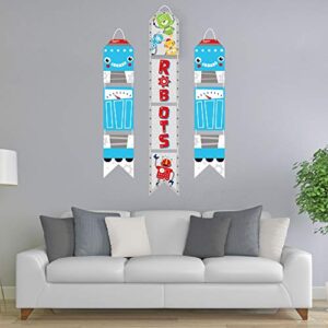 Big Dot of Happiness Gear Up Robots - Hanging Vertical Paper Door Banners - Birthday Party or Baby Shower Wall Decoration Kit - Indoor Door Decor