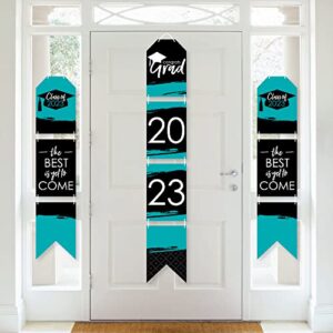 big dot of happiness teal grad – best is yet to come – hanging vertical paper door banners – 2023 turquoise graduation party wall decoration kit – indoor door decor