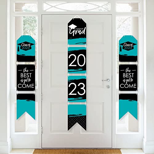 Big Dot of Happiness Teal Grad - Best is Yet to Come - Hanging Vertical Paper Door Banners - 2023 Turquoise Graduation Party Wall Decoration Kit - Indoor Door Decor