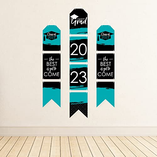 Big Dot of Happiness Teal Grad - Best is Yet to Come - Hanging Vertical Paper Door Banners - 2023 Turquoise Graduation Party Wall Decoration Kit - Indoor Door Decor