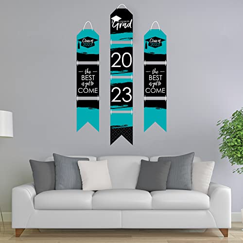 Big Dot of Happiness Teal Grad - Best is Yet to Come - Hanging Vertical Paper Door Banners - 2023 Turquoise Graduation Party Wall Decoration Kit - Indoor Door Decor