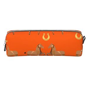 allgobee pu leather pencil bag pen case vintage-horse-racing-art students stationery pouch pencil holder desk organizer