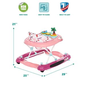 Dream On Me 2-in-1 Convertible Baby Steps Activity Walker in Pink, Adjustable Three Position Height Setting, Removable Tray, Easy to Fold and Store Baby Walker