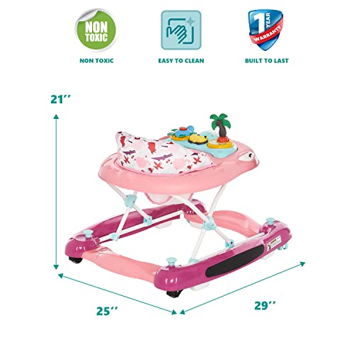 Dream On Me 2-in-1 Convertible Baby Steps Activity Walker in Pink, Adjustable Three Position Height Setting, Removable Tray, Easy to Fold and Store Baby Walker