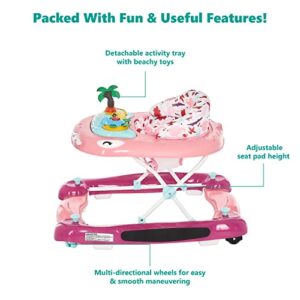 Dream On Me 2-in-1 Convertible Baby Steps Activity Walker in Pink, Adjustable Three Position Height Setting, Removable Tray, Easy to Fold and Store Baby Walker