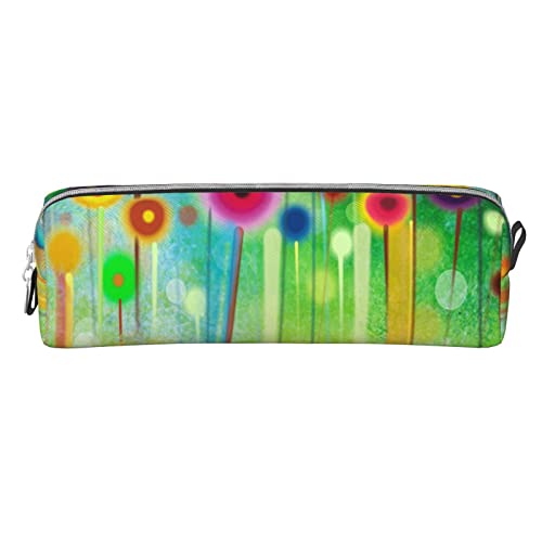 allgobee Pu Leather Pencil Bag Pen Case Watercolor-Floral-Spring-Flower Students Stationery Pouch Pencil Holder Desk Organizer