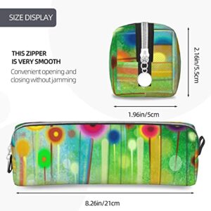 allgobee Pu Leather Pencil Bag Pen Case Watercolor-Floral-Spring-Flower Students Stationery Pouch Pencil Holder Desk Organizer