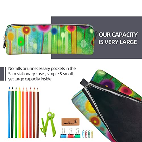 allgobee Pu Leather Pencil Bag Pen Case Watercolor-Floral-Spring-Flower Students Stationery Pouch Pencil Holder Desk Organizer