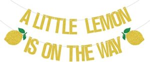 a little lemon is on the way banner gold glitter, lemon party decorations, lemon baby shower banner, fruit baby shower banner, lemon baby banner, lemon themed baby shower birthday party decorations