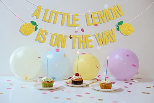 A Little Lemon is on the Way Banner Gold Glitter, Lemon Party Decorations, Lemon Baby Shower Banner, Fruit Baby Shower Banner, Lemon Baby Banner, Lemon Themed Baby Shower Birthday Party Decorations