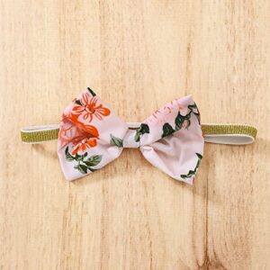 Newborn Baby Girl Ribbed Floral Suspender Dress with Headband 0 3 6 9 12 18 24 Months Fall Outfits Pink-1 0-3 Months