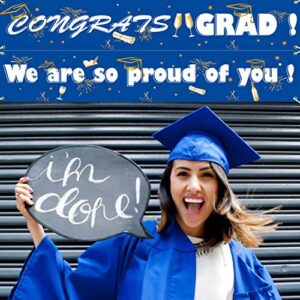 Graduation Banner 2 Pack, Blue Congrats Grad Banner & We are So Proud of You Graduation Backdrop, 71" x 16" Graduation Party Supplies 2022 Congrats Grad Decorations for Yard, Outdoors & Indoors