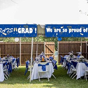 Graduation Banner 2 Pack, Blue Congrats Grad Banner & We are So Proud of You Graduation Backdrop, 71" x 16" Graduation Party Supplies 2022 Congrats Grad Decorations for Yard, Outdoors & Indoors