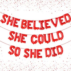 large, she believed she could so she did banner – 16 inch, red graduation banner | graduation party decorations 2023 | congrats grad banner for graduation decorations 2023 | graduation party supplies