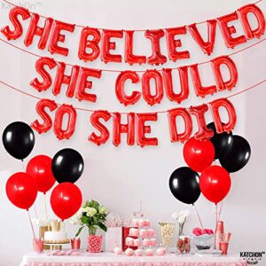 Large, She Believed She Could So She Did Banner - 16 Inch, Red Graduation Banner | Graduation Party Decorations 2023 | Congrats Grad Banner for Graduation Decorations 2023 | Graduation Party Supplies