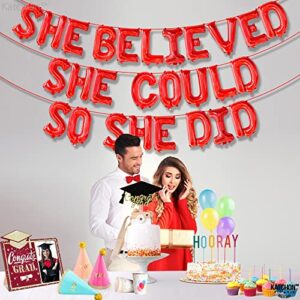 Large, She Believed She Could So She Did Banner - 16 Inch, Red Graduation Banner | Graduation Party Decorations 2023 | Congrats Grad Banner for Graduation Decorations 2023 | Graduation Party Supplies