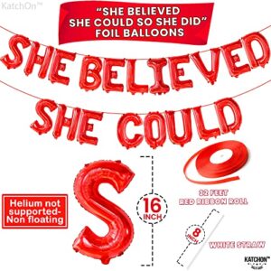 Large, She Believed She Could So She Did Banner - 16 Inch, Red Graduation Banner | Graduation Party Decorations 2023 | Congrats Grad Banner for Graduation Decorations 2023 | Graduation Party Supplies