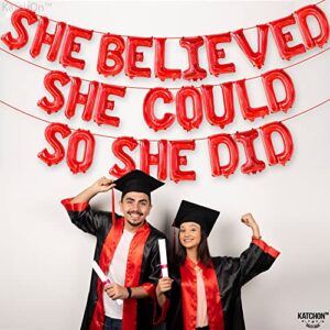 Large, She Believed She Could So She Did Banner - 16 Inch, Red Graduation Banner | Graduation Party Decorations 2023 | Congrats Grad Banner for Graduation Decorations 2023 | Graduation Party Supplies