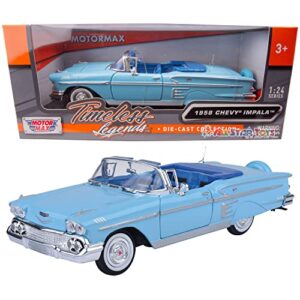 1958 chevrolet impala convertible, blue – motormax premium american 73267 – 1/24 scale diecast model car