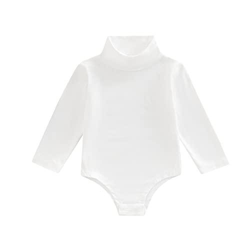 Baby Girl Turtleneck T Shirt Romper Long Sleeve Leotard Onesie Solid Bodysuit Top Fall Winter Blouse for Infant (White,18-24 Months)