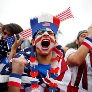 MOVINPE American Patriotic Accessories, USA Flag Wig, Red White and Blue Flower Leis Thunder Sticks Wristband Tattoos, Decoration for World Cup Soccer Supporters, Independence Celebration 4th of July