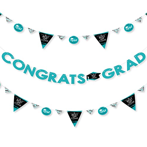 Big Dot of Happiness Teal Grad - Best is Yet to Come - Turquoise Graduation Party Letter Banner Decoration - 36 Banner Cutouts and Congrats Grad Banner Letters