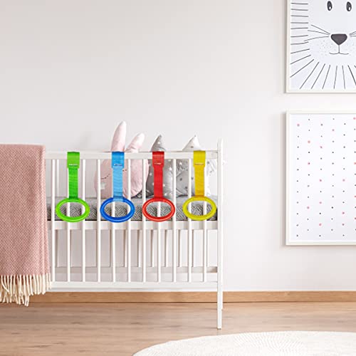 4 PCS 4 Colors Plastic Baby Crib Pull Rings Kids Walking Exercises Assistant Stand Up Rings Baby Cot Hanging Rings for Infant Baby Toddler Practice Tool