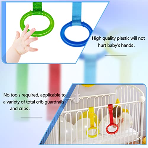 4 PCS 4 Colors Plastic Baby Crib Pull Rings Kids Walking Exercises Assistant Stand Up Rings Baby Cot Hanging Rings for Infant Baby Toddler Practice Tool